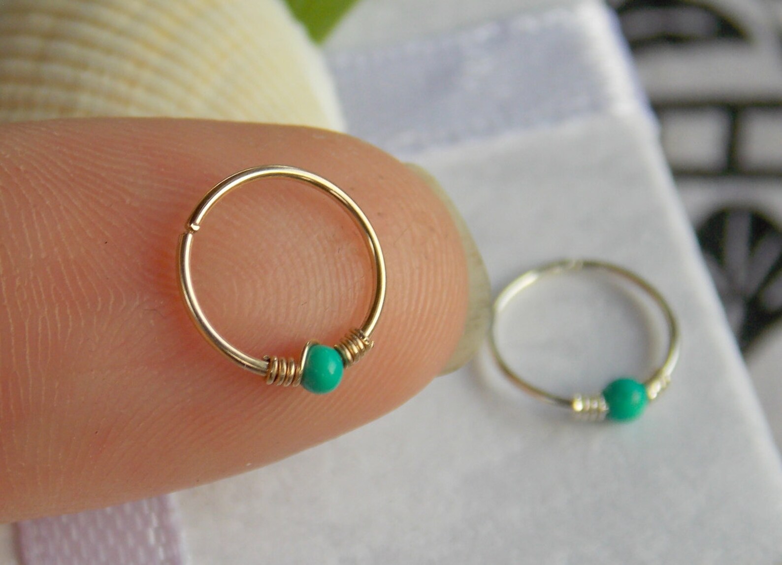 Thin Helix Earring - Cartilage Earring - Nose Piercing - Turquoise ...