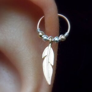 Gold Filled Feather Helix Hoop - Helix Feather Piercing - Gold Feather ...
