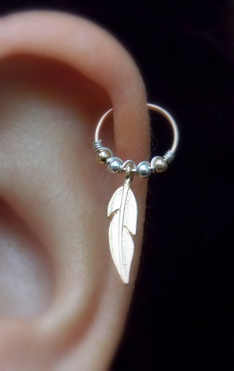 Gold Filled Feather Helix Hoop Helix Feather Piercing Gold | Etsy