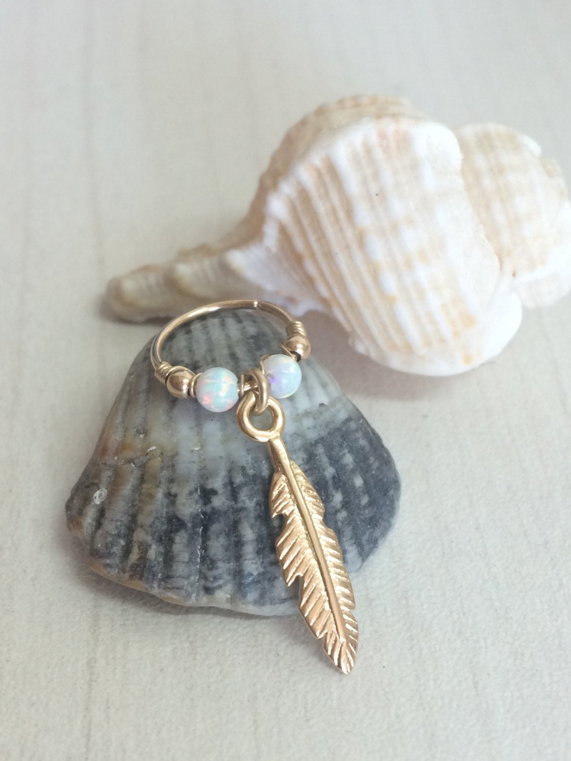Opal Feather Cartilage Piercing Opal Piercing Tribal - Etsy