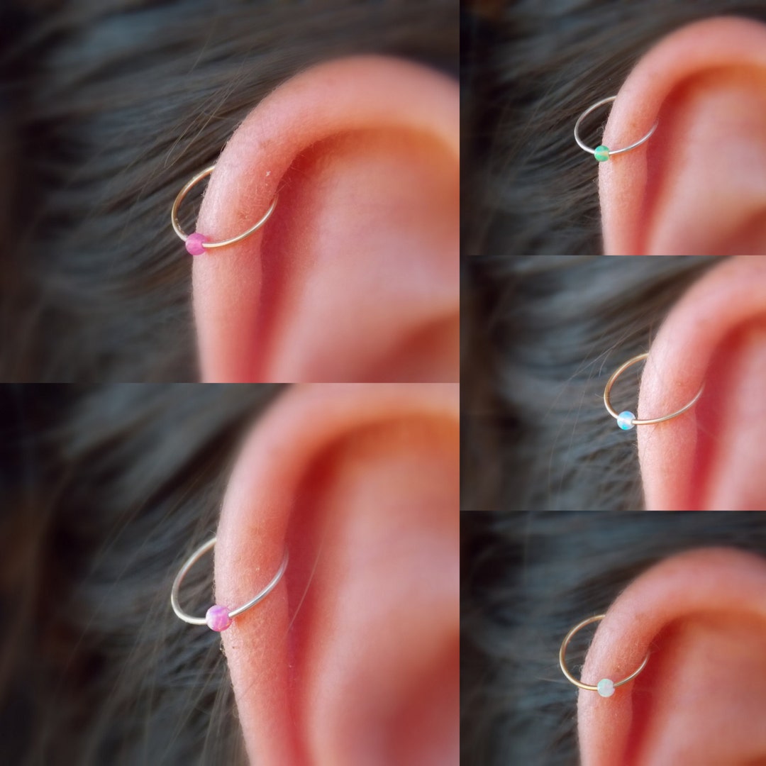 Thin Helix Earring - Cartilage Earring - Tragus Piercing - Opal ...