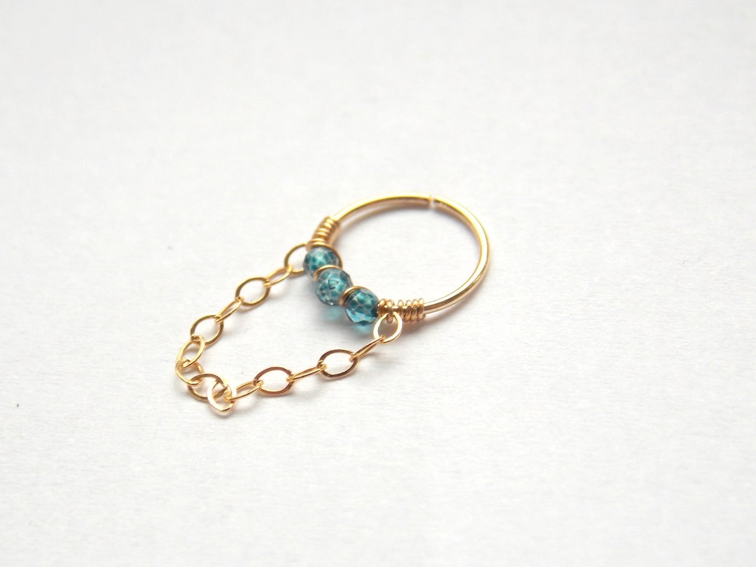 Blue Topaz Helix - Gemstone Piercing - Beaded Cartilage Ring - Gold ...