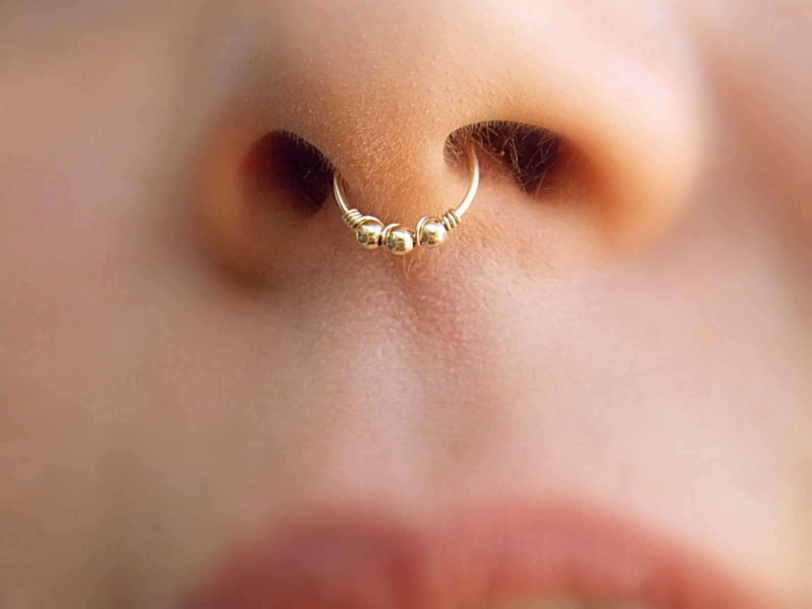 Beaded Septum Ring Gold Filled or Sterling Nose Piercing | Etsy