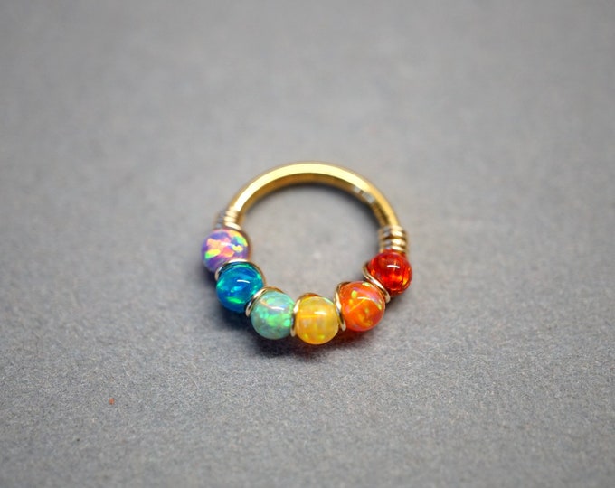 Gold Rainbow Clicker 1.2mm (16ga) Suitable for Septum, Daith, Rook, Conch, Helix, Cartilage 16g ...
