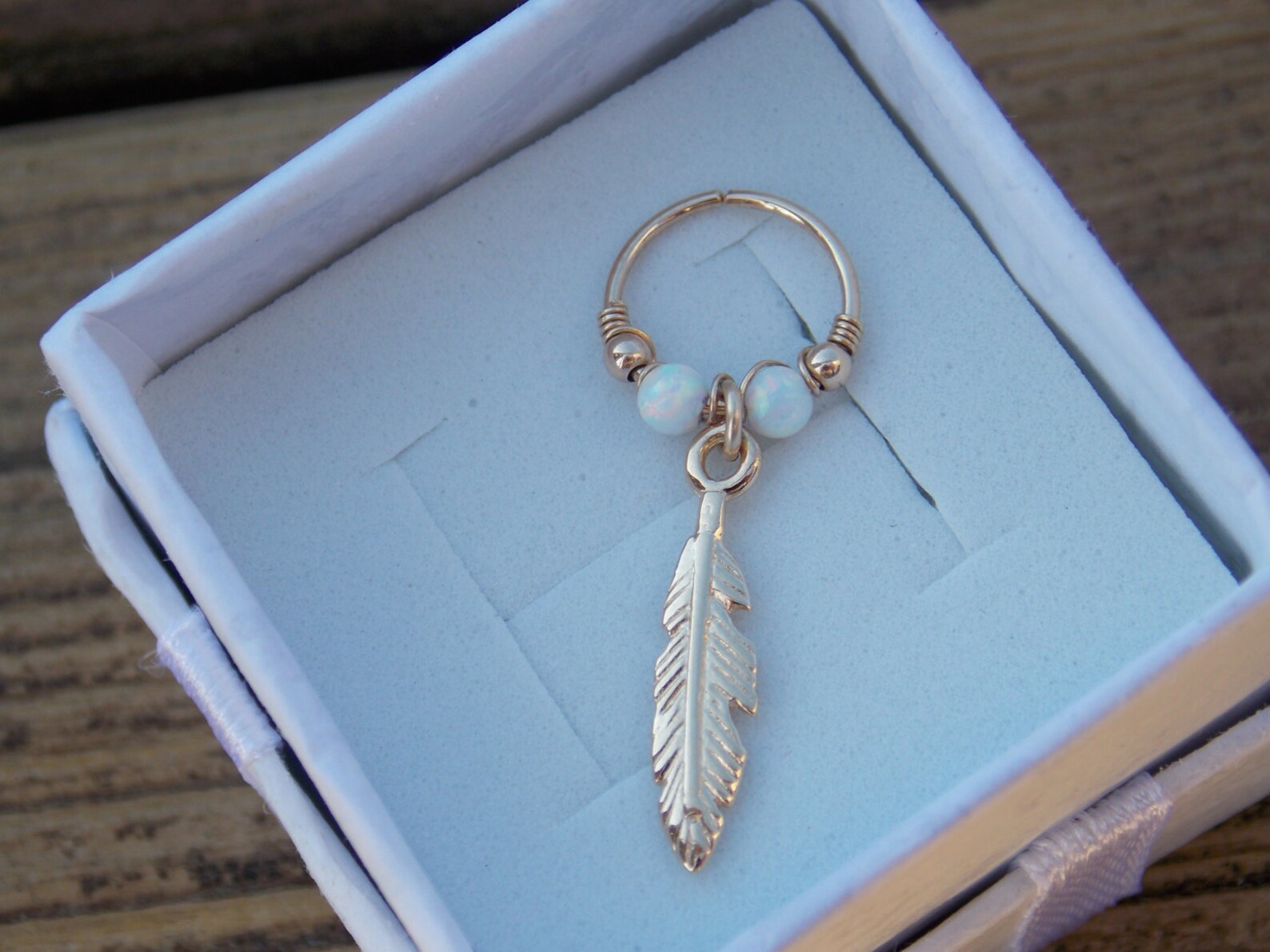 Opal Feather Cartilage Piercing Opal Piercing Tribal - Etsy