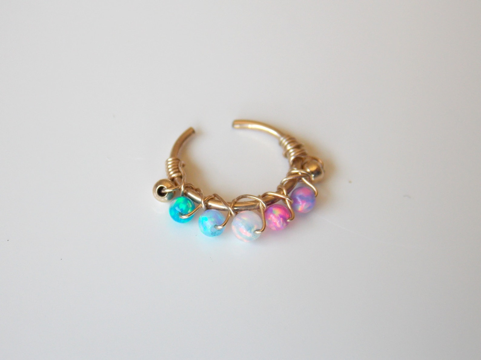 Opal Rainbow Multicolor Septum Gold Filled Piercing Opal - Etsy