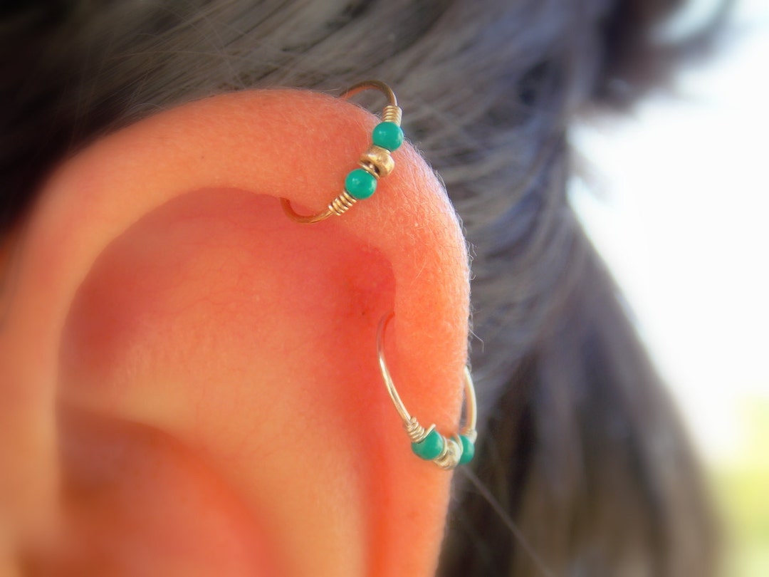 Thin Helix Earring - Cartilage Earring - Tragus Piercing - Turquoise ...