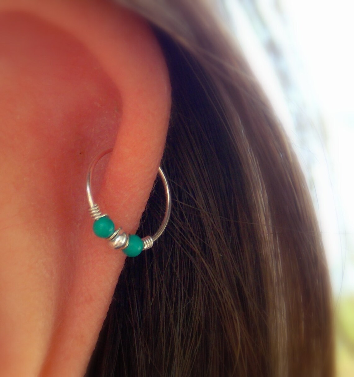 Thin Helix Earring - Cartilage Earring - Tragus Piercing - Turquoise ...