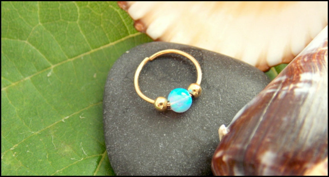 Blue Opal Septum Ring/nose Ring 14K Yellow Gold Filled - Etsy