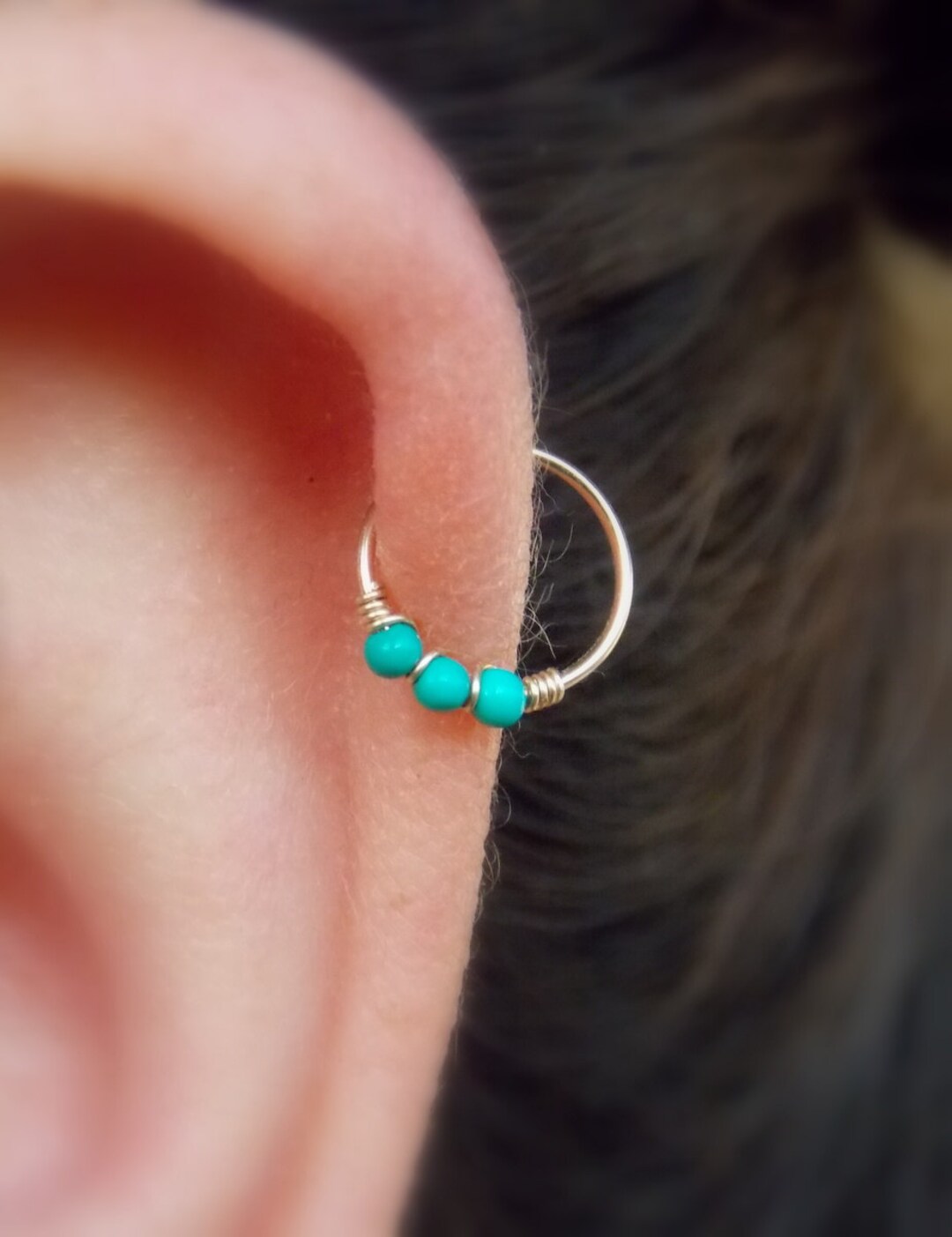 Thin Helix Earring - Cartilage Earring - Nose Piercing - Turquoise ...