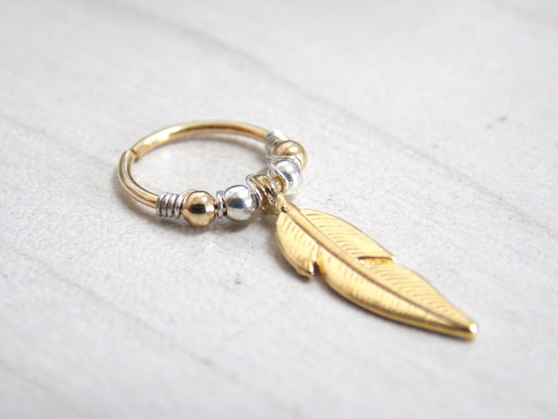 Gold Filled Feather Helix Hoop Helix Feather Piercing Gold | Etsy