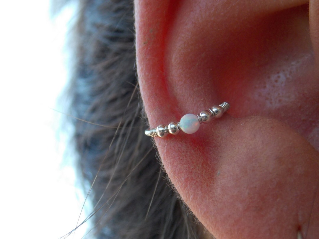 Sterling Silver Conch / Helix / Cartilage Hoop Ring Piercing, Beaded ...