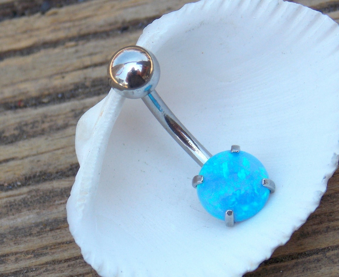 Silver Opal Belly Button Rings Stainless Steel Belly Button | Etsy