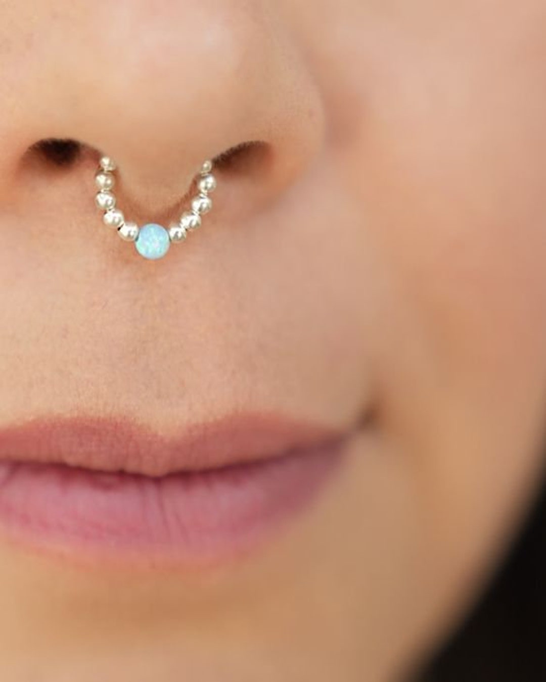 Opal Fake Septum for Non Pierced Nose, Gold Filled Faux Septum,clip on ...