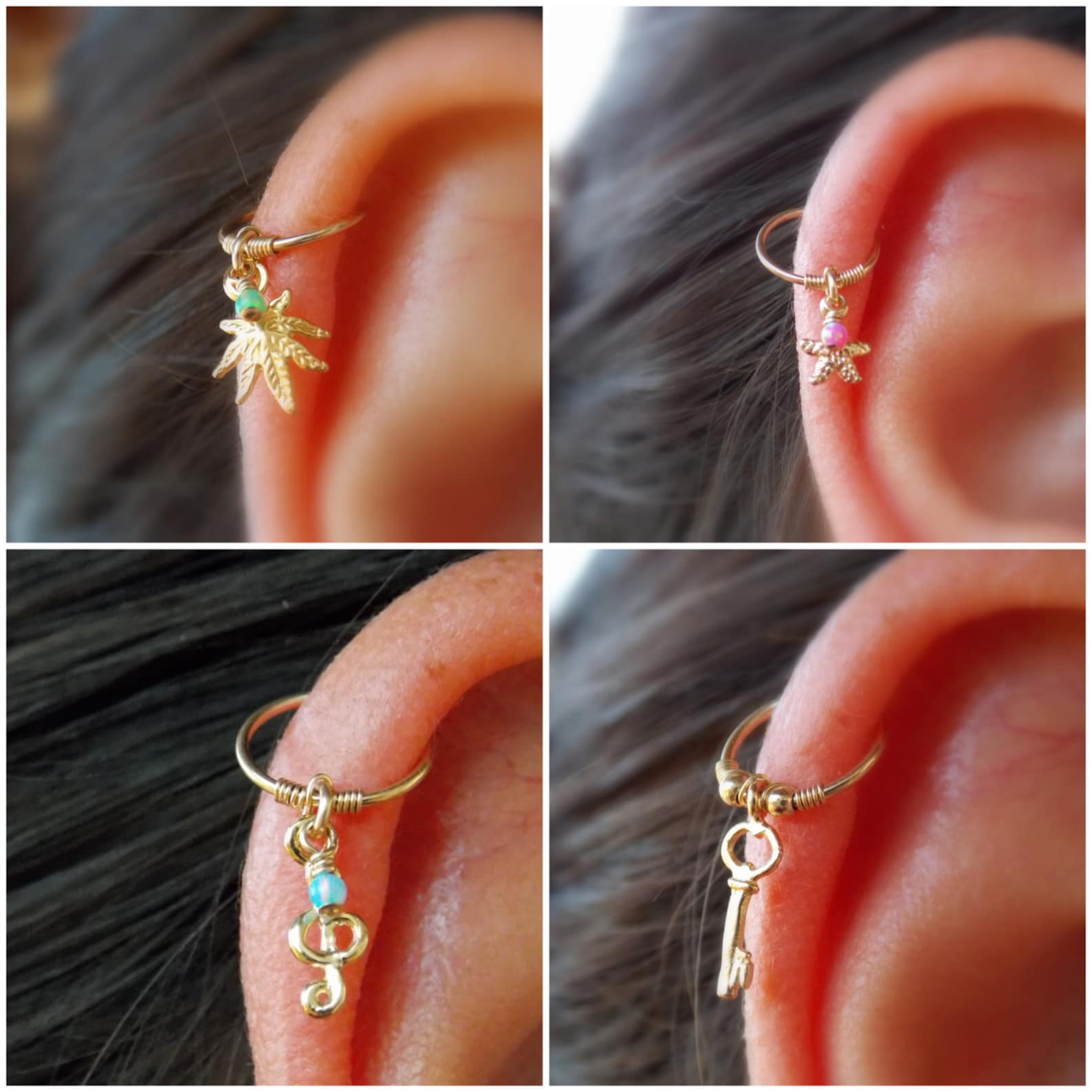 HELIX PIERCING - Choose Your Charm - Gold Helix Piercing - Gold Hoop ...