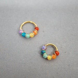 Gold Rainbow Clicker 1.2mm (16ga) Suitable for Septum, Daith, Rook, Conch, Helix, Cartilage 16g ...