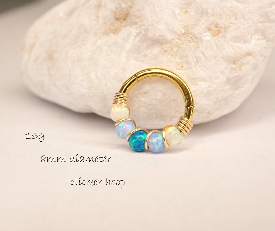 Gold Opal Clicker 1.2mm (16ga) Suitable for Septum, Daith, Rook, Conch, Helix, Cartilage 16g 18g ...