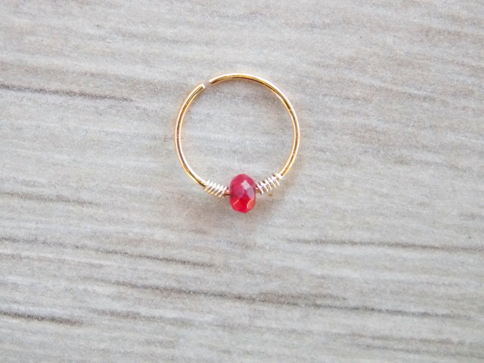 Tiny Hoop 14k Gold Filled With Natural Red Garnet Gemstone - Etsy