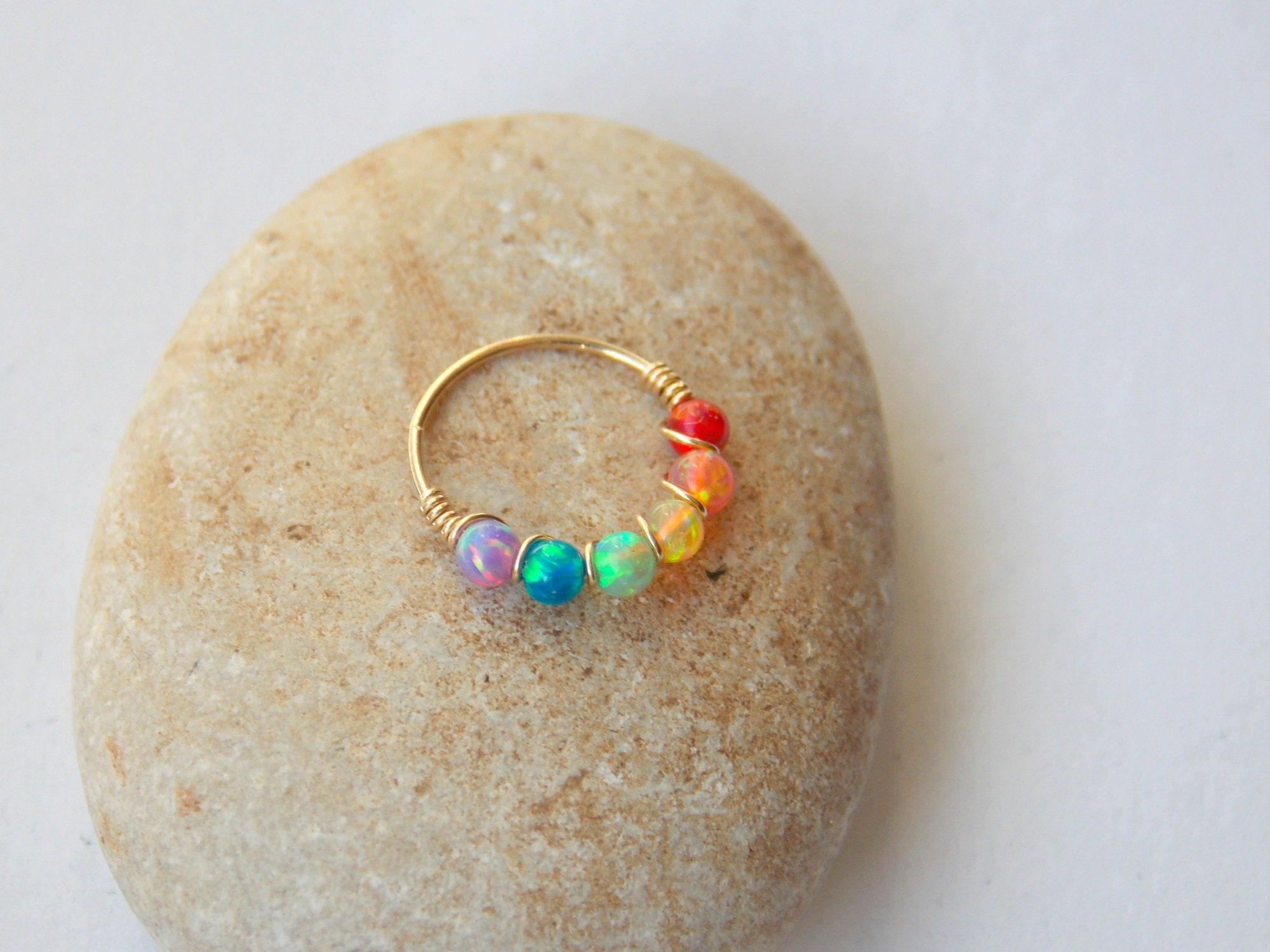 Rainbow opal piercing custom size 24-16 gauge for nose helix | Etsy