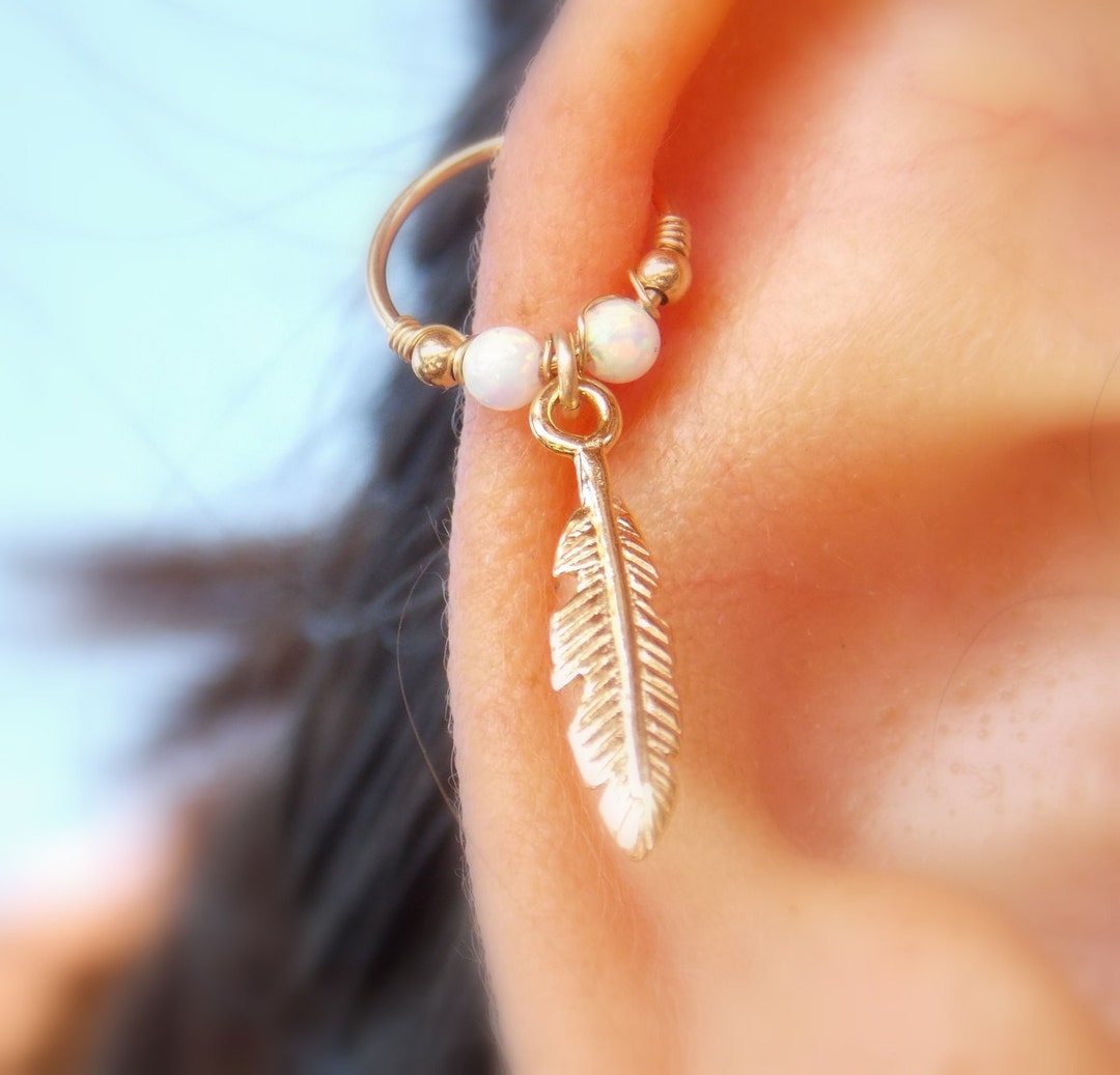 Opal Feather - Cartilage Piercing - Opal Piercing - Tribal Piercing ...