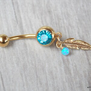 Gold Belly Button Ring -feather Belly Button Jewelry - Opal Gold Belly ...