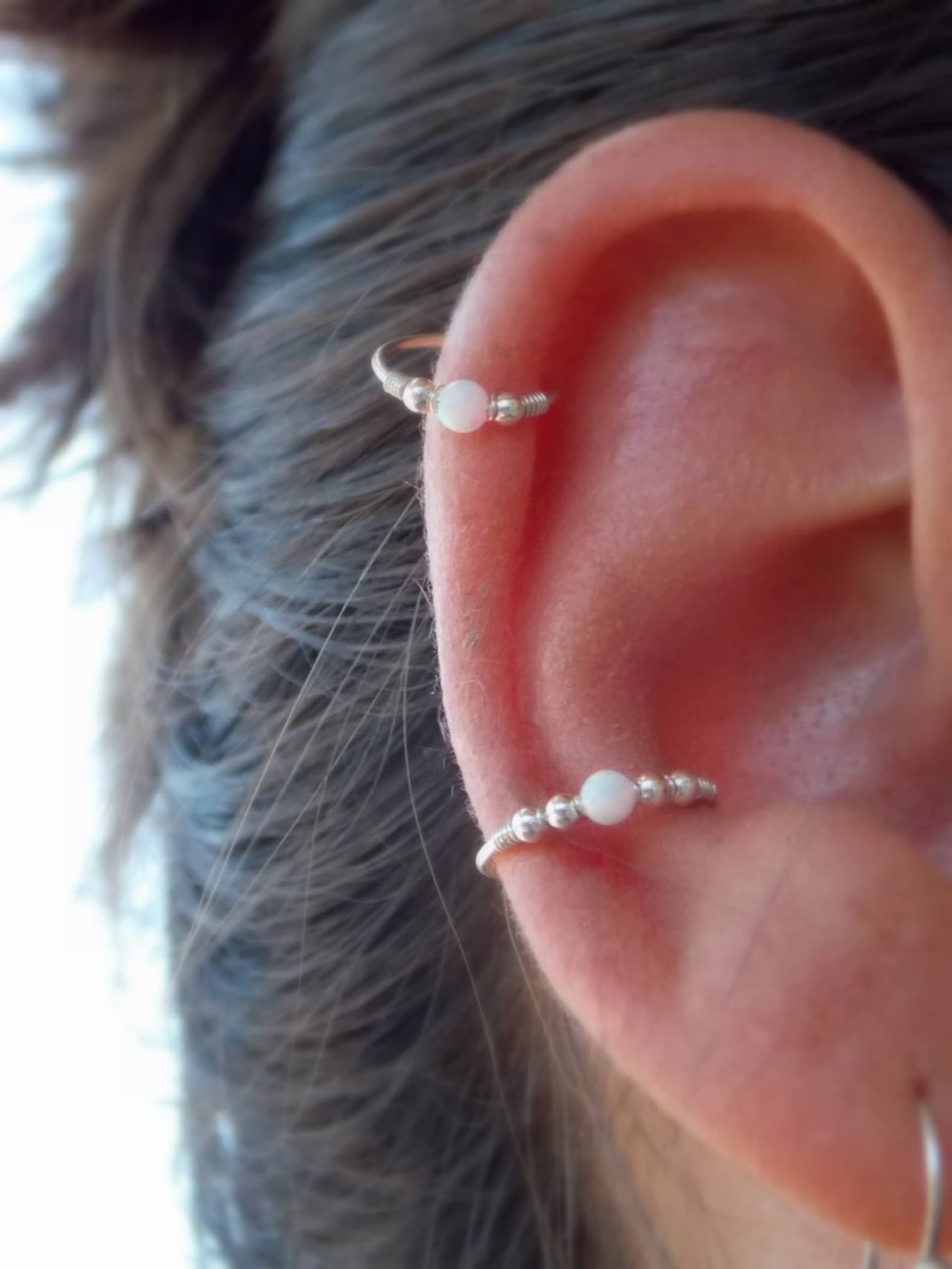 Sterling Silver Conch / Helix / Cartilage Hoop Ring Piercing, Beaded ...