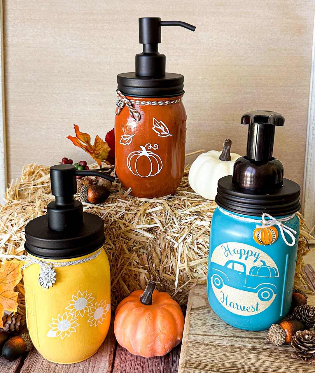 Fall Soap Jars, Fall Mason Jar Soap Dispensers, Mason Soap Jars ...