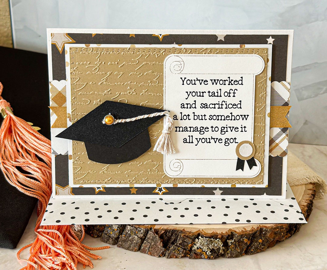Handmade College Graduation Card: Embossed Pearl Paper, Gold Foil - Etsy