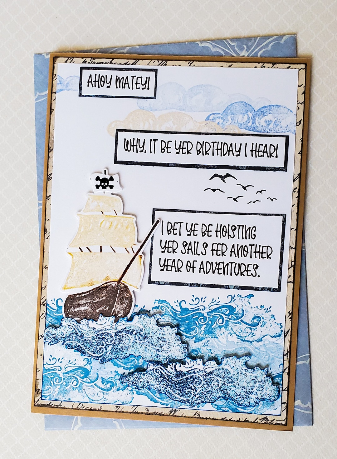 Pirate Ship Birthday Card, Old Ship Birthday Card, Birthday Card for ...