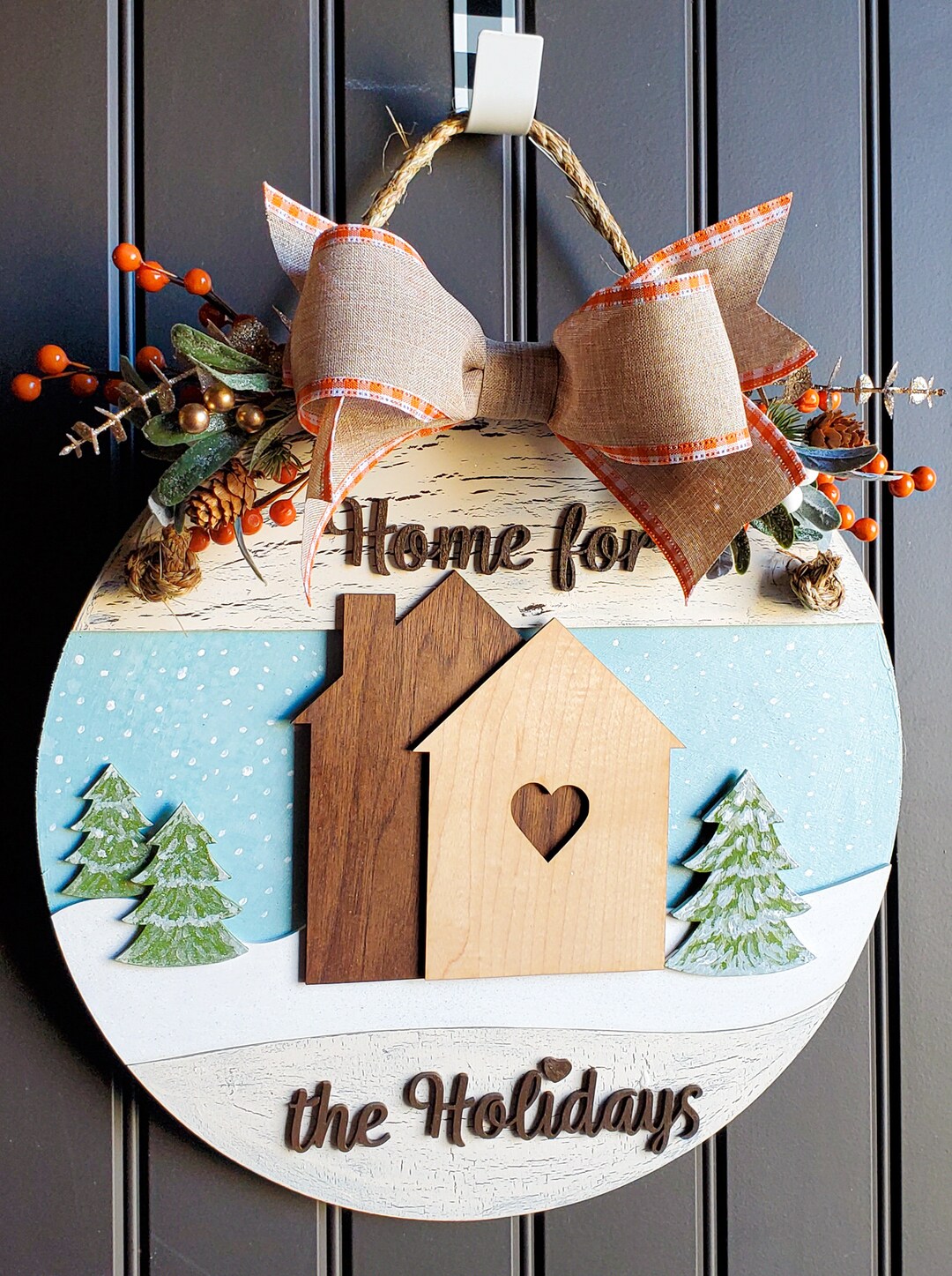Home for the Holidays Door Sign, Christmas Door Sign, Holiday Door Sign ...