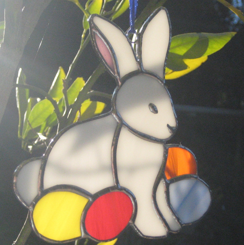 Easter Bunny W/ Colored Eggs Suncatcher - Etsy