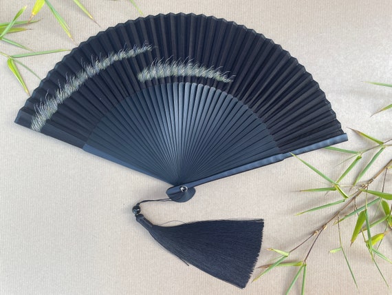 Black and Gold Handheld Folding Hand Fan With a Pouch and a - Etsy