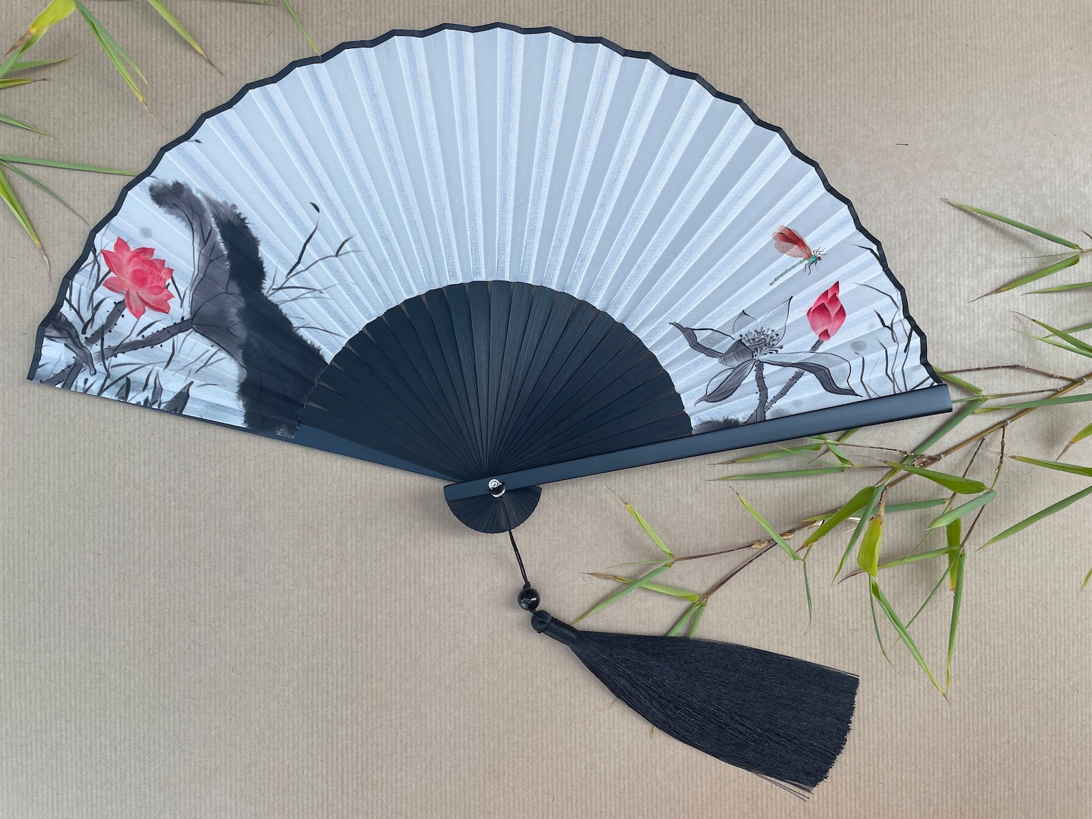Lotus Flower Folding Hand Fan With Pouch & Gift Box - Etsy