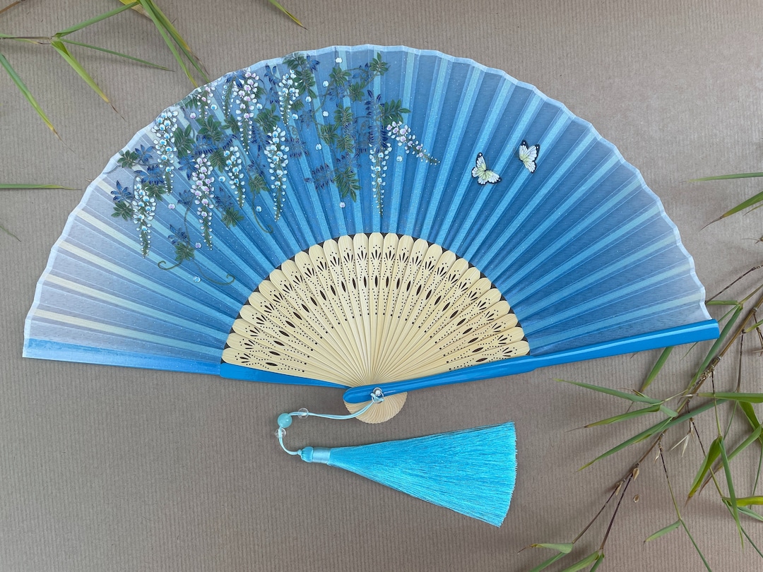 Blue Handheld Folding Hand Fan With a Pouch and a Box Women Girls ...