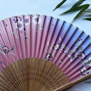 Pink Silk Hand Fan: Bamboo Ribs, Butterfly & Flower Print - Etsy