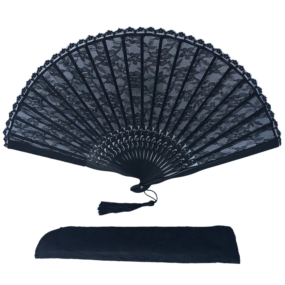 Vintage Black Lace Hand Fan Bamboo Ribs Folding Fans With a | Etsy