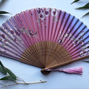 Pink Silk Hand Fan: Bamboo Ribs, Butterfly & Flower Print - Etsy
