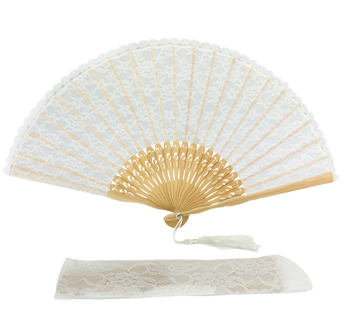 Vintage White Lace Hand Fan Bamboo Ribs Folding Fans With a - Etsy