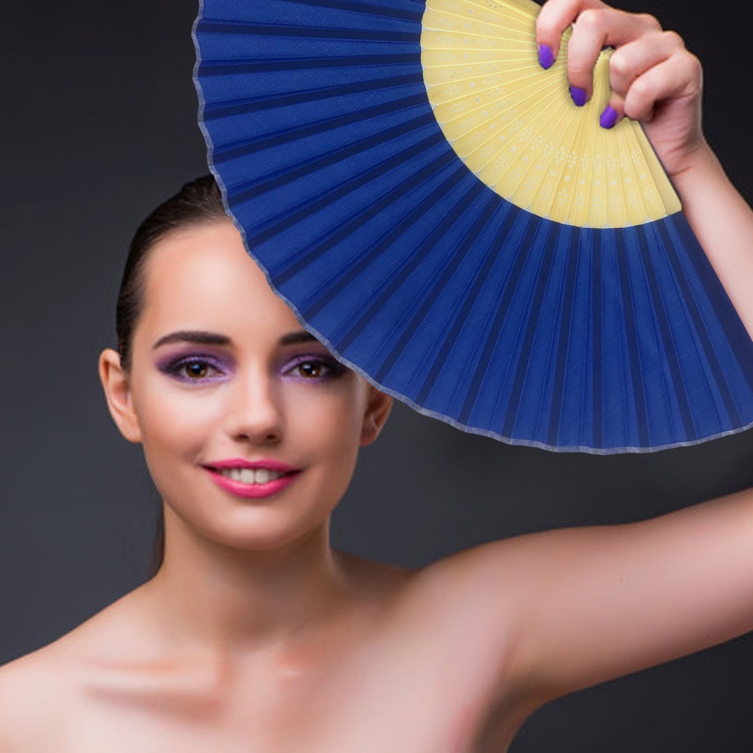 Pack of 10 Royal Blue Handheld Fabric Folding Fan With a Tassel Grade A ...