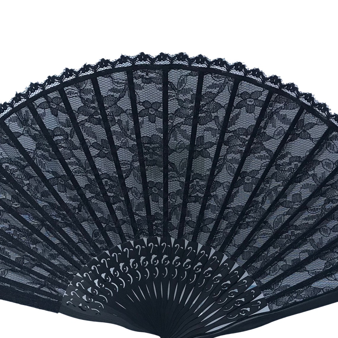 Vintage Black Lace Hand Fan Bamboo Ribs Folding Fans With a | Etsy