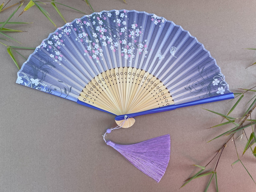 Dark Blue Shaded Handheld Folding Hand Fan With a Pouch and a Box Women ...