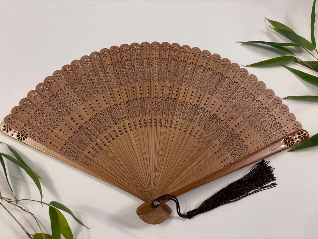HIGH QUALITY RARE Brown Colour Wooden Patterns Engraved Hand Fan With a ...