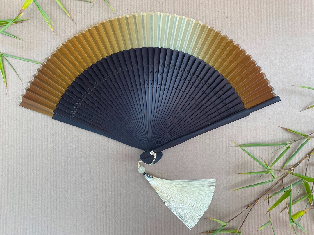 Gold Silk Fabric Border Handheld Folding Hand Fan With a Pouch and a ...