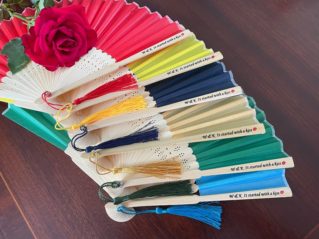 Personalized Silk Hand Fan Favors: Custom Text Print, Wedding, Party ...