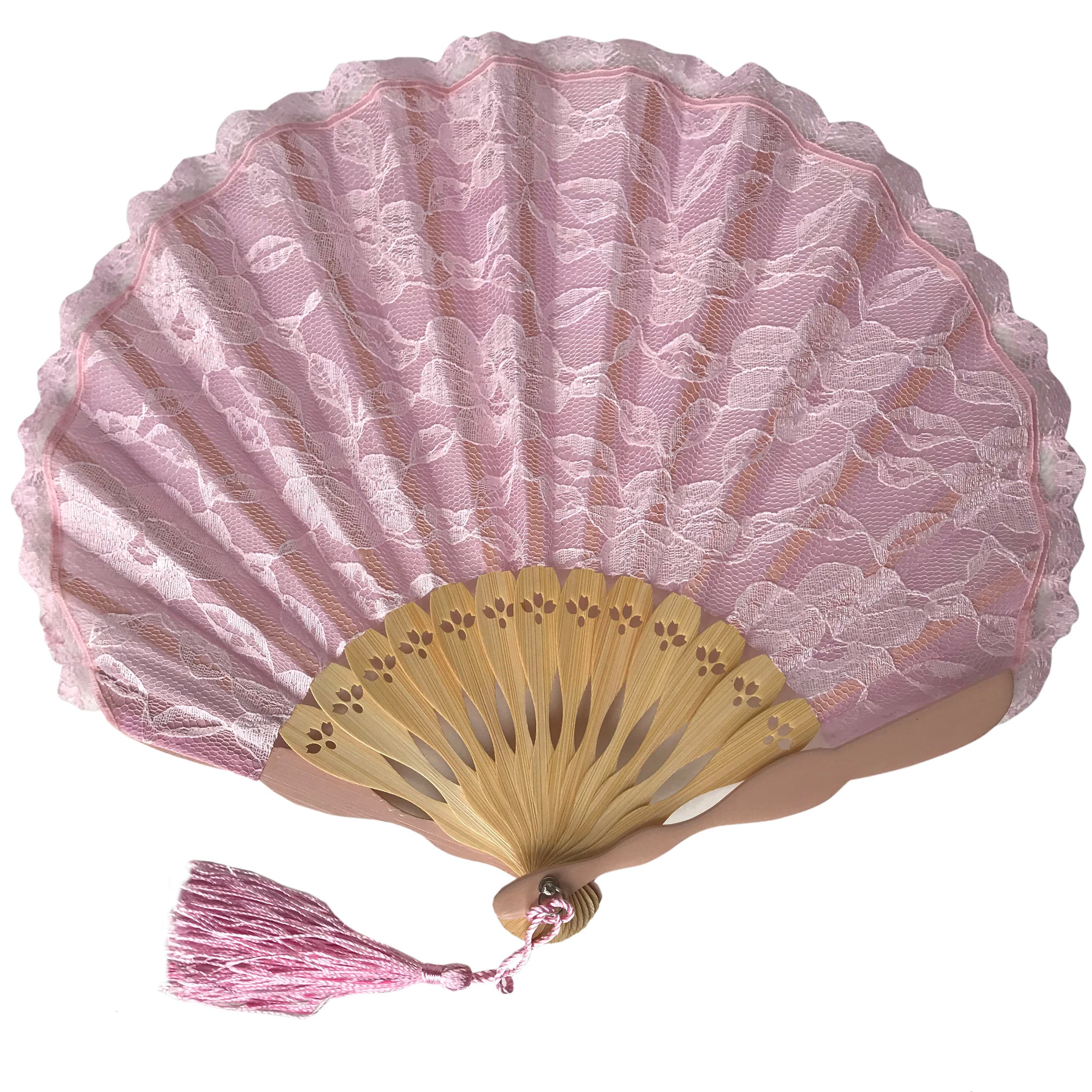 Vintage Pink Lace Hand Fan Bamboo Ribs Folding Fans With a | Etsy