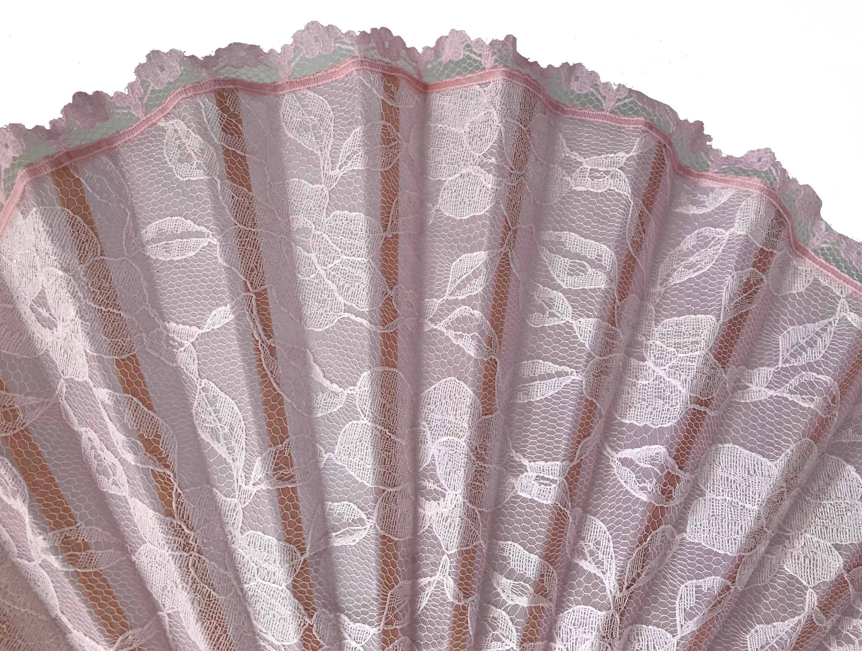 Vintage Pink Lace Hand Fan Bamboo Ribs Folding Fans With a | Etsy