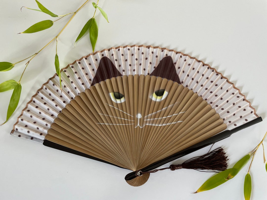 Cat Hand Fan: Wooden Folding Fan With Pouch - Etsy
