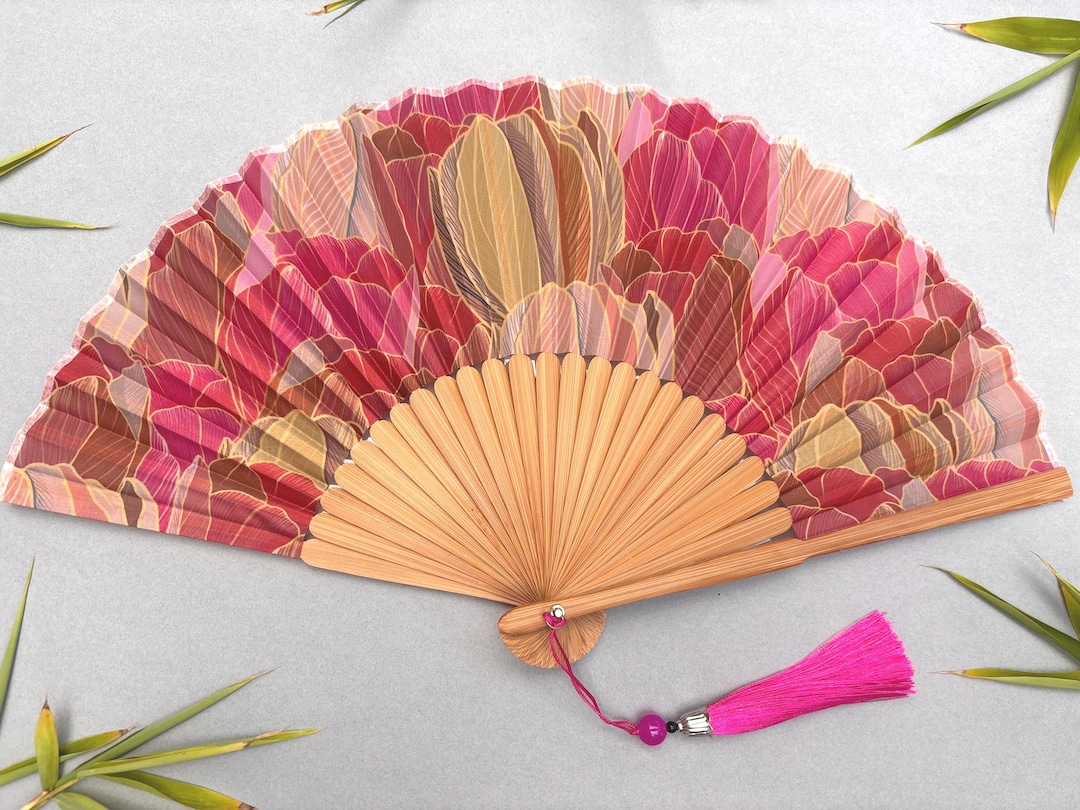 Tulip Design Hand Fan: Bamboo Ribs, Ascot Style With Pouch - Etsy