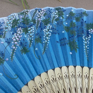 Blue Handheld Folding Hand Fan With a Pouch and a Box Women Girls ...