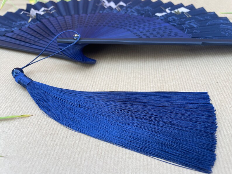 Dark Blue Folding Hand Fan: Crane Bird Artwork, Pouch & Gift Box - Etsy
